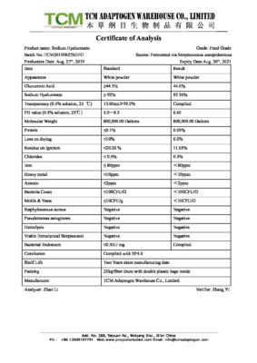 COA-Food Grade Hyloronic Acid(Sodium Hyaluronate)-TCM Adaptogen ...